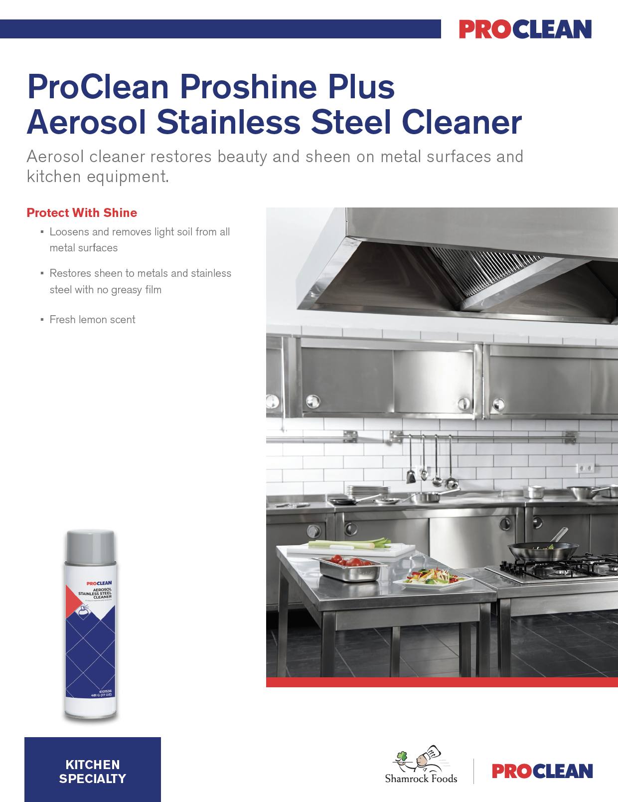 ProClean Proshine Plus Aerosol Stainless Steel Cleaner Sell Sheet