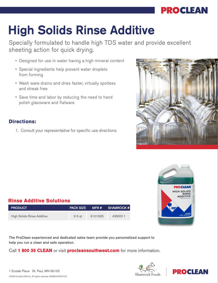 ProClean High Solids Rinse Additive Sell Sheet