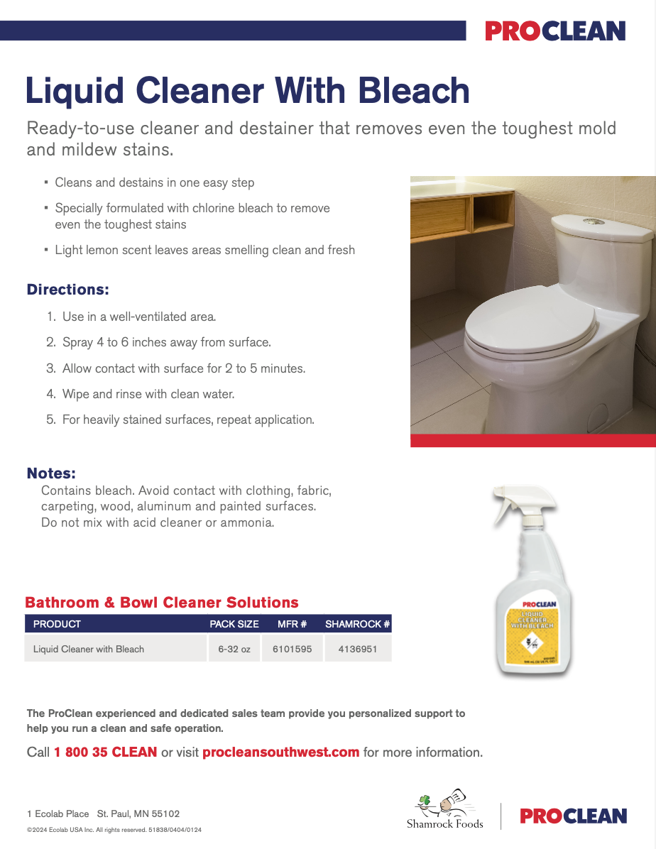 ProClean Liquid Cleaner with Bleach Sell Sheet