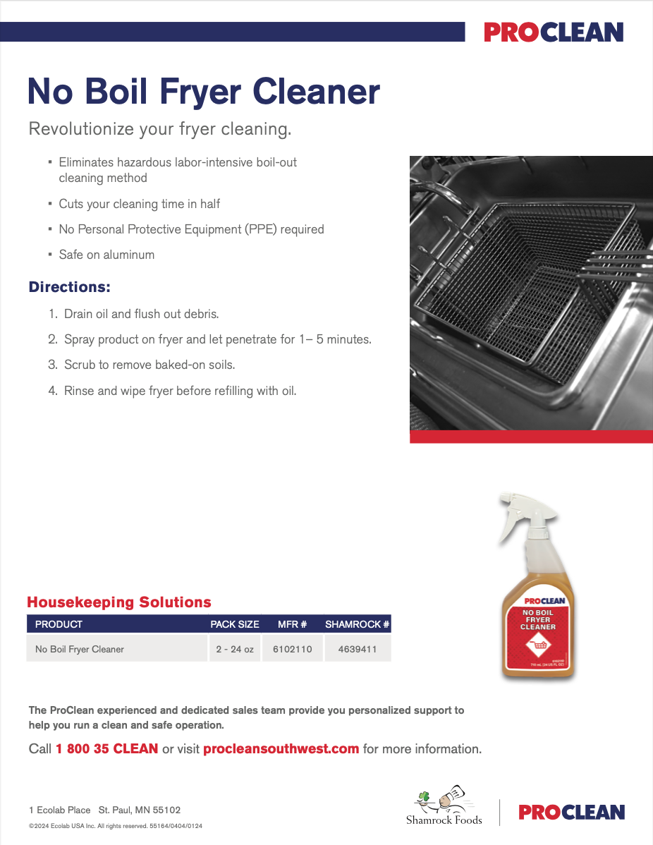 ProClean No Boil Fryer Cleaner Sell Sheet