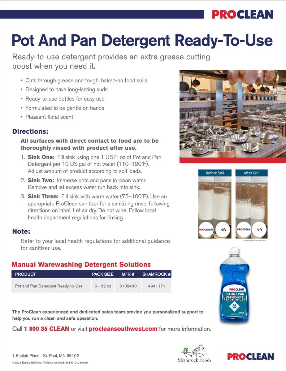 Proclean Pot and Pan Ready-to-Use Sell Sheet