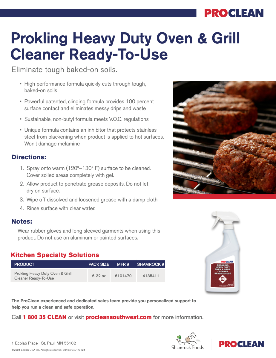 ProClean Prokling Heavy Duty Oven & Grill Cleaner Sell Sheet