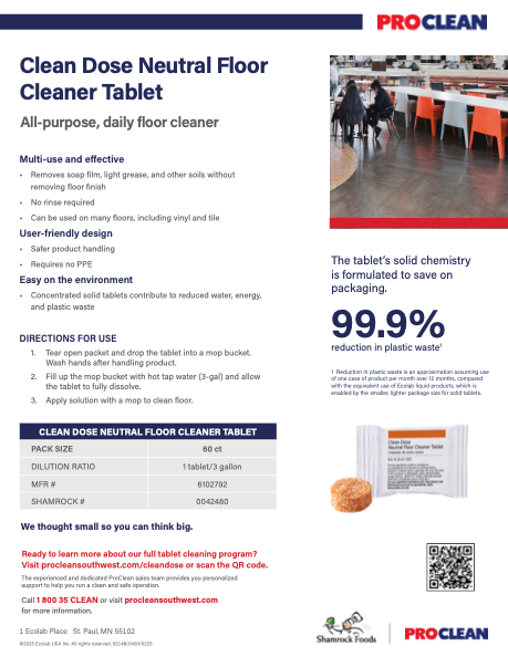 Proclean Clean Dose Neutral Floor Cleaner Sell Sheet