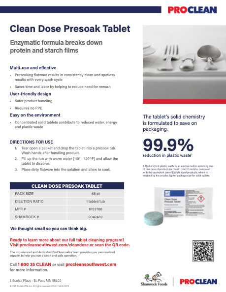 Proclean Clean Dose Presoak Sell Sheet